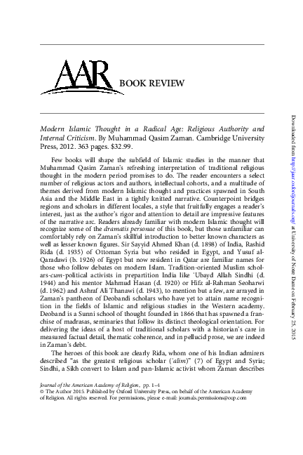 (PDF) Review of Modern Islamic Thought in a Radical Age by Muhammad ...