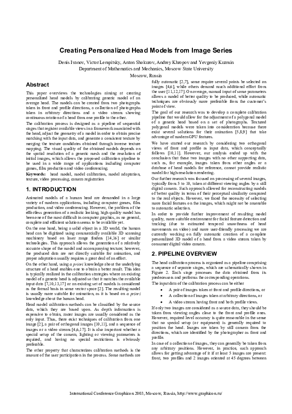 (PDF) Creating Personalized Head Models from Image Series