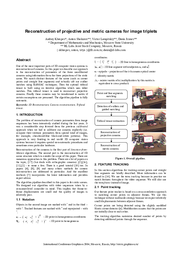 Pdf Reconstructing Uncalibrated Cameras From Image Triplets
