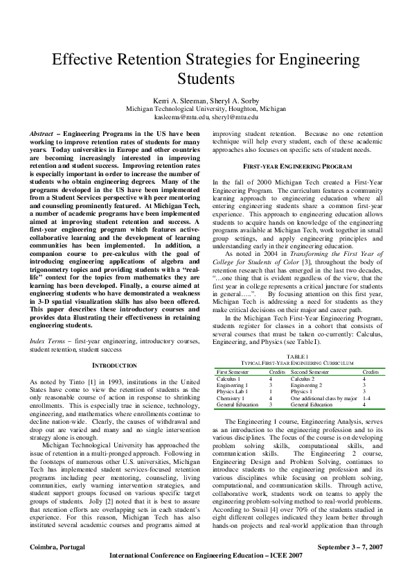 (PDF) Effective Retention Strategies for Engineering Students