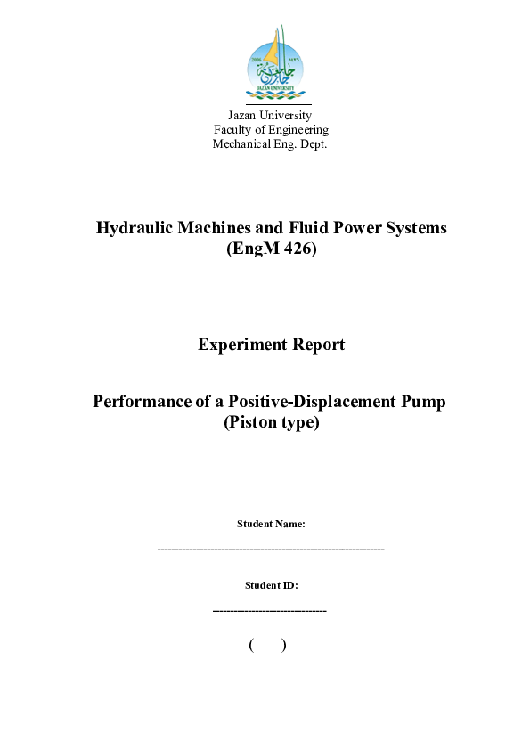 (DOC) Hydraulic Machines and Fluid Power Systems (EngM 426) Experiment ...