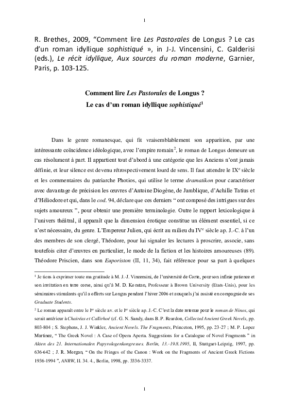 (PDF) Comment lire les Pastorales de Longus? Le cas d'un roman ...
