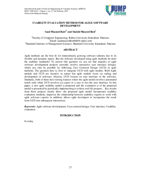 Pdf Usability Evaluation Method For Agile Software Development