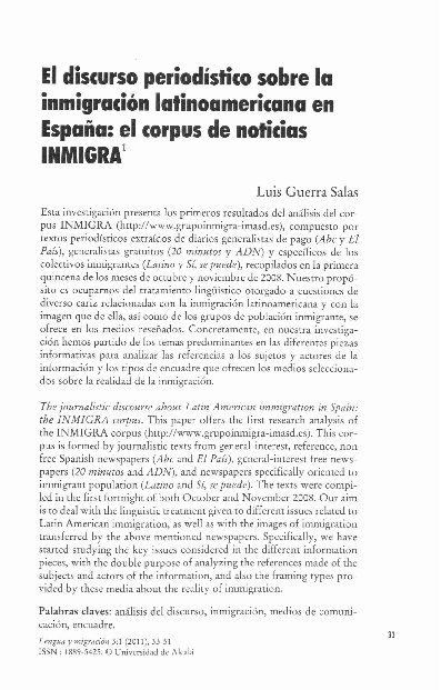 (PDF) El discurso periodístico sobre la inmigración latinoamericana en ...