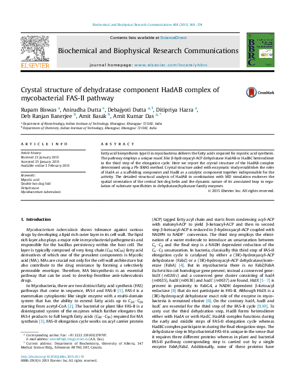(PDF) Crystal structure of dehydratase component HadAB complex of ...