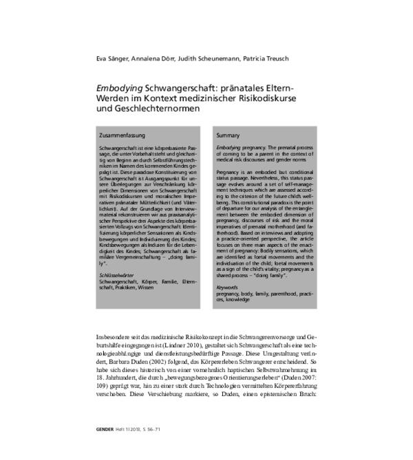 (PDF) Sänger, Eva; Dörr; Annalena; Scheunemann, Judith; Treusch, Pat: Embodying Schwangerschaft ...