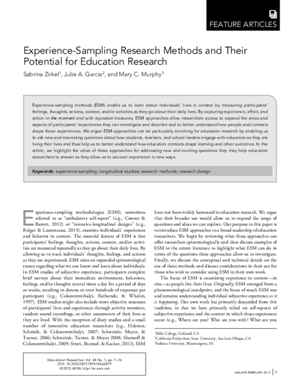 (PDF) Experience-Sampling Research Methods and Their Potential for ...