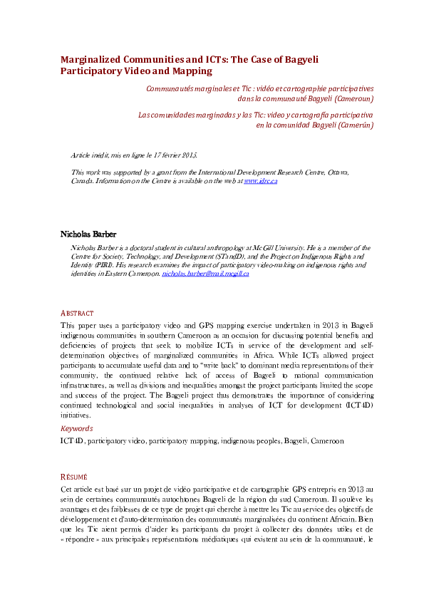(PDF) Marginalized Communities and ICTs: The Case of Bagyeli ...