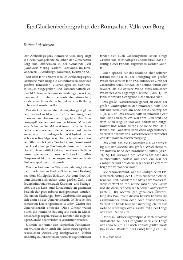 (PDF) Ein Glockenbechergrab in der Römischen Villa von Borg