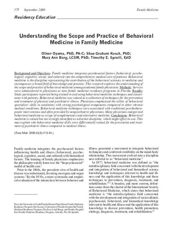 (PDF) Understanding the Scope and Practice of Behavioral Medicine in ...