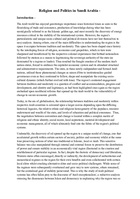 (DOC) Religion and Politics in Saudi Arabia
