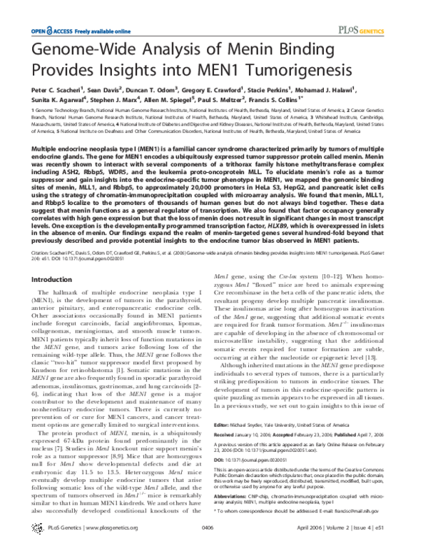 (PDF) Genome-Wide Analysis of Menin Binding Provides Insights into MEN1 ...