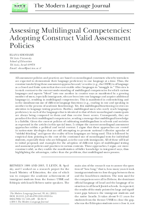 (PDF) Assessing Multilingual Competencies: Adopting Construct Valid Assessment Policies
