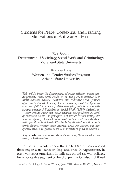 (PDF) Students for Peace: Contextual and Framing Motivations of Antiwar ...