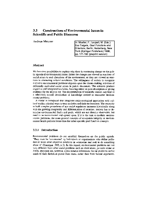 (PDF) Constructions of Environmental Issues in Scientific and Public ...