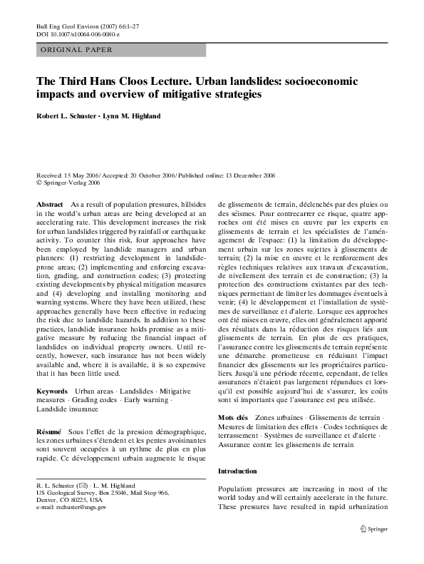 (PDF) The Third Hans Cloos Lecture. Urban landslides: socioeconomic ...