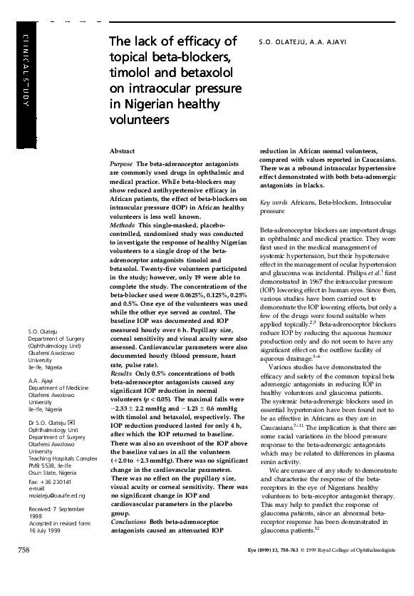 (PDF) The lack of efficacy of topical beta blockers, timolol and ...