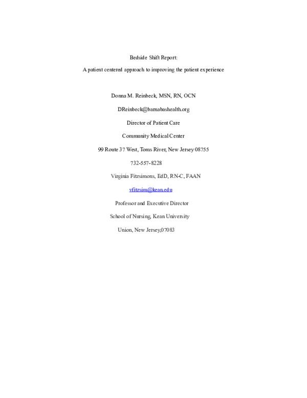 (DOC) Improving the patient experience through bedside shift report