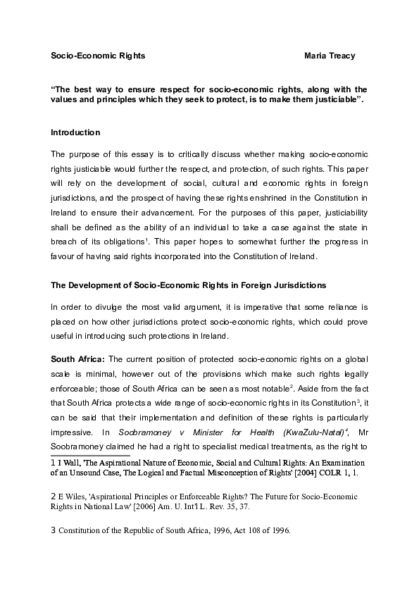 (DOC) The Justiciability of Socio-Economic Rights