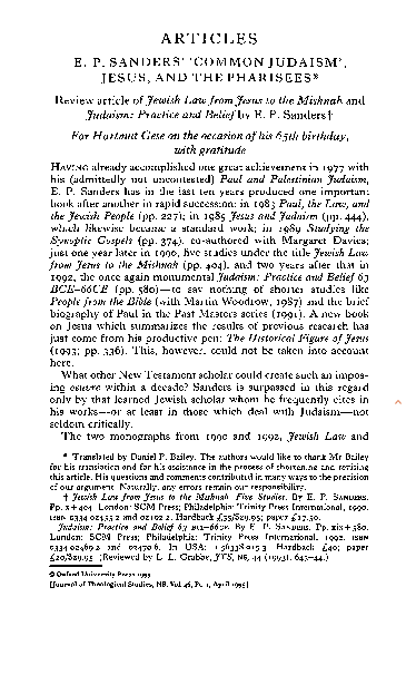 (PDF) E. P. Sanders’ ‘Common Judaism’, Jesus, and the Pharisees