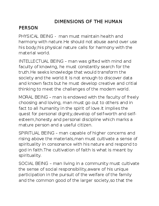(DOC) DIMENSIONS OF THE HUMAN PERSON