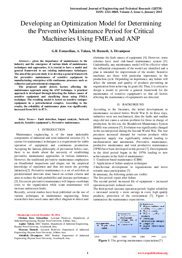 (PDF) Developing an Optimization Model for Determining the Preventive Maintenance Period for ...