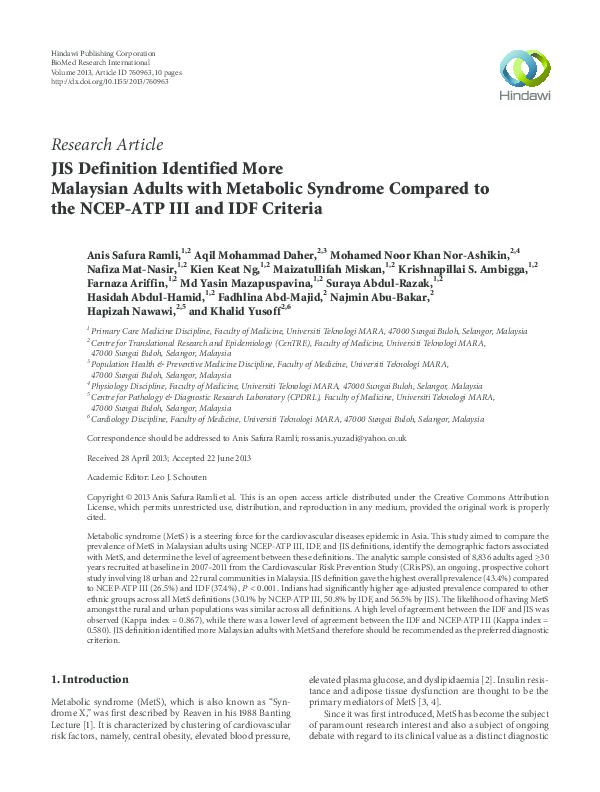 Pdf Definition Identified More Malaysian Adults With Metabolic