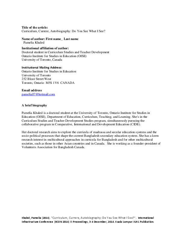 (PDF) "Curriculum, Currere, Autobiography: Do You See What I See?"