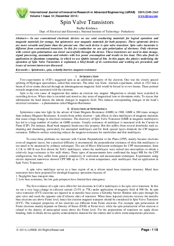 Ieee paper on spin valve transistor amplifier