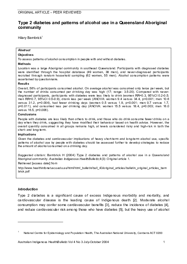 (PDF) Type 2 diabetes and patterns of alcohol use in a Queensland ...