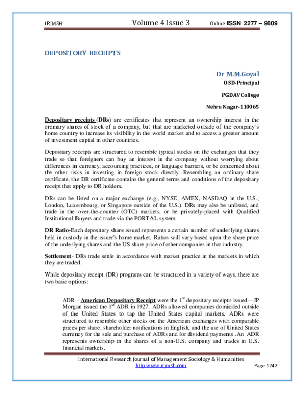 (PDF) DEPOSITORY RECEIPTS