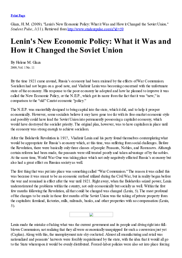 (PDF) Lenin's New Economic Policy: What it Was and How it Changed the ...