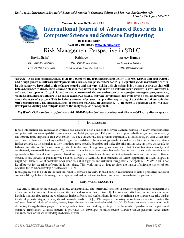 (PDF) Risk Management Perspective in SDLC