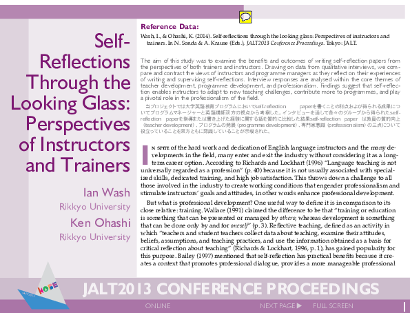 (PDF) Self- Reflections Through the Looking Glass: Perspectives of Instructors and Trainers