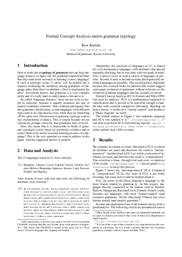 (PDF) Formal Concept Analysis meets grammar typology