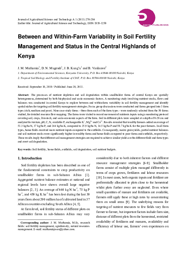 (PDF) Within-Farm Variability in Soil Fertility Management in Smallholder Farms of Kirege ...