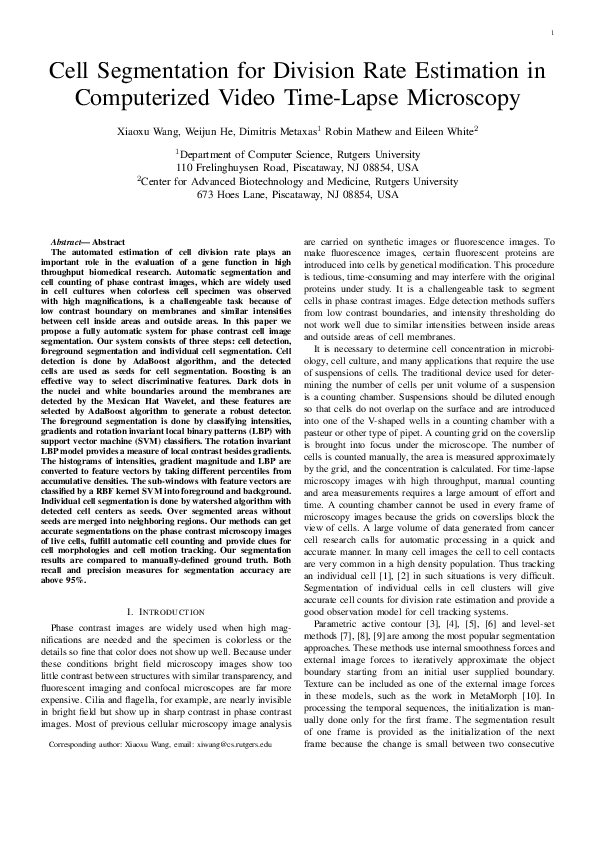 (PDF) Cell segmentation for division rate estimation in computerized ...