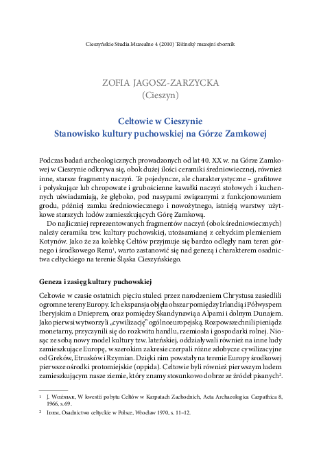 (PDF) Celtowie w Cieszynie. Stanowisko kultury puchowskiej na Górze Zamkowej