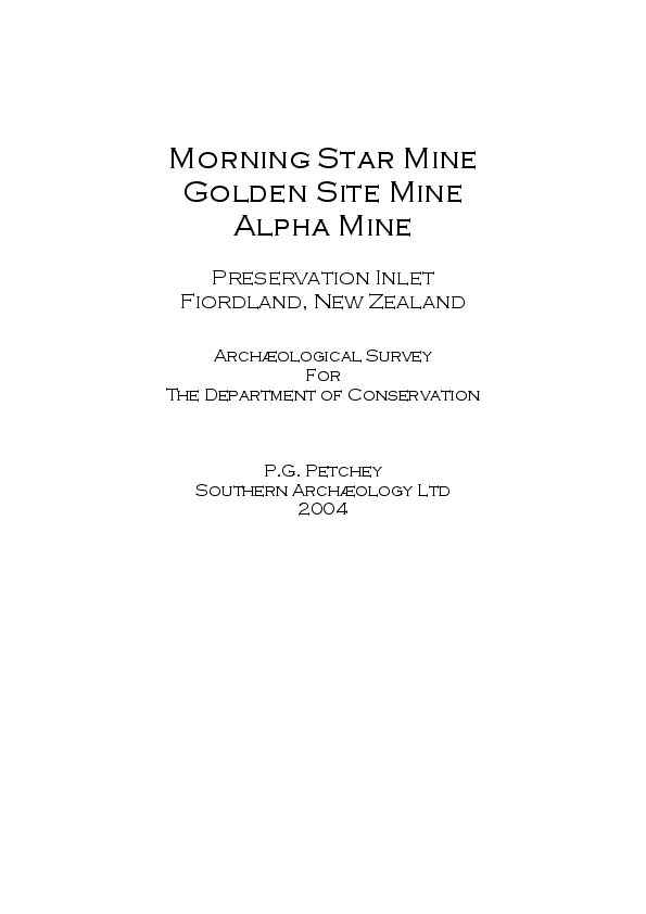 (PDF) Morning Star Mine, Golden Site Mine, Alpha Mine. Preservation ...