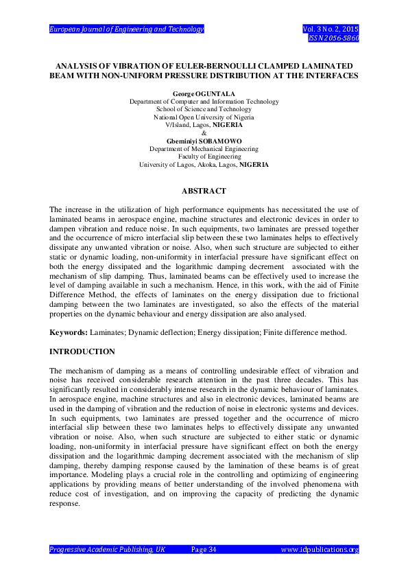 Pdf Analysis Of Vibration Of Euler Bernoulli Clamped Laminated Beam With Non Uniform Pressure
