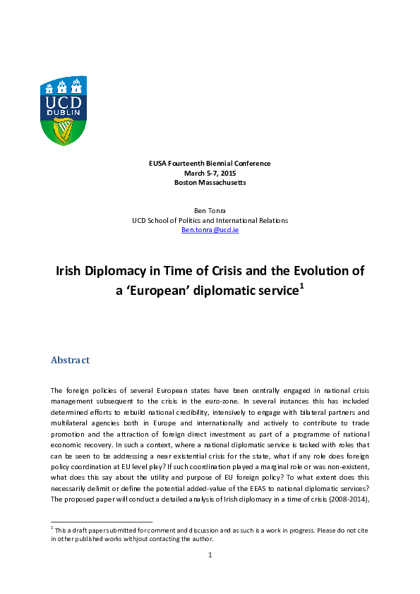 (PDF) Irish Diplomacy in Time of Crisis and the Evolution of a ...