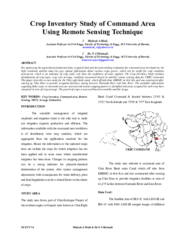 (DOC) Crop Inventory Study of Command Area Using Remote Sensing Technique