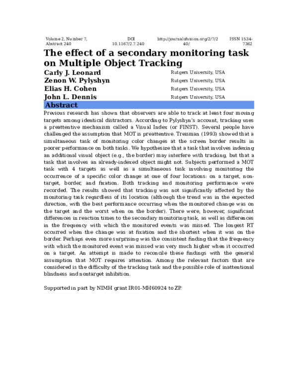 (DOC) The effect of a secondary monitoring task on Multiple Object ...