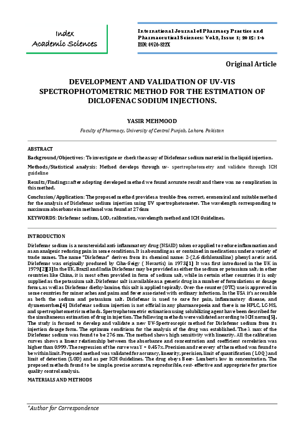 Pdf Development And Validation Of Uv Vis Spectrophotometric Method