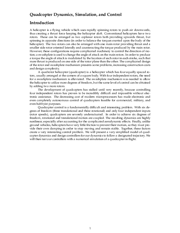 Pdf Quadcopter Dynamics Simulation And Control