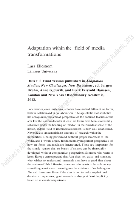(PDF) Adaptation within the Field of Media Transformations