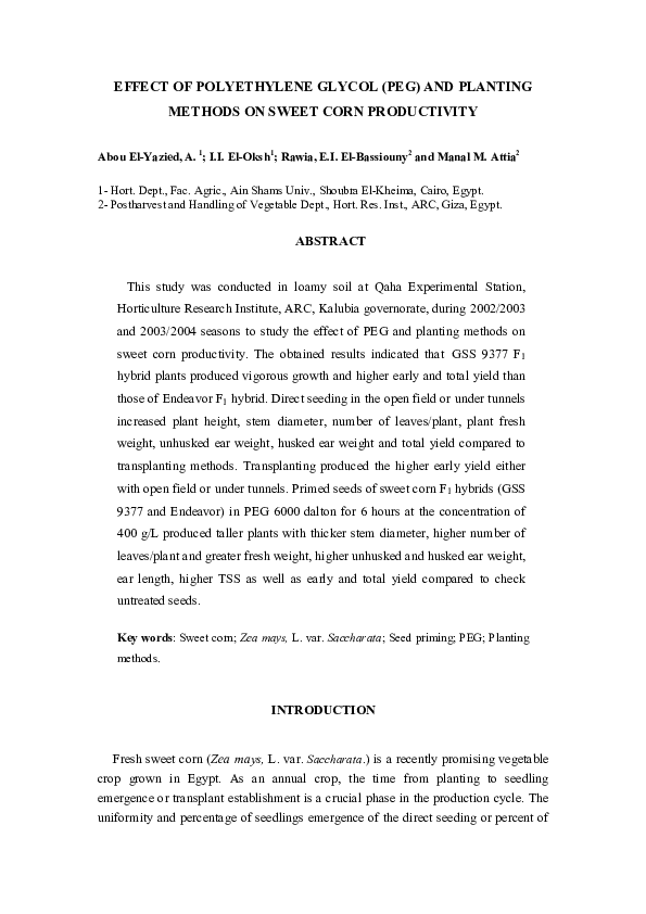 (PDF) Effect of polyethylene glycol (peg) and planting methods on sweet ...
