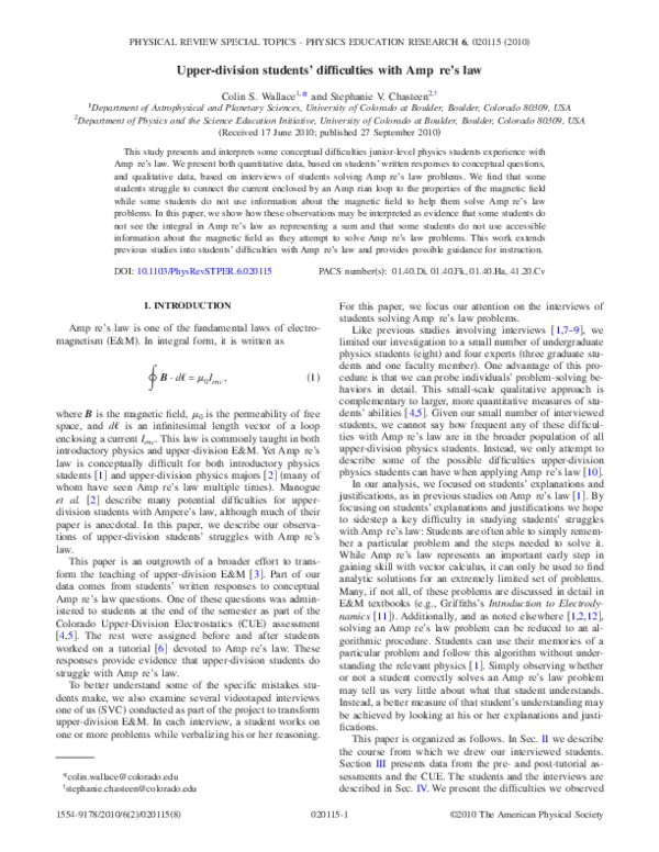 (PDF) Upper Division Student Difficulties with Ampere's Law