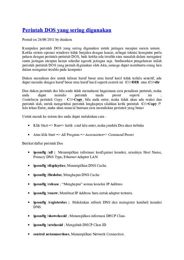 (DOC) Perintah DOS yang sering digunakan
