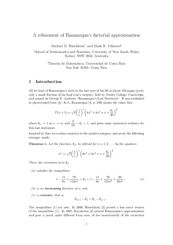 (PDF) A Refinement of Ramanujan's Factorial Approximation